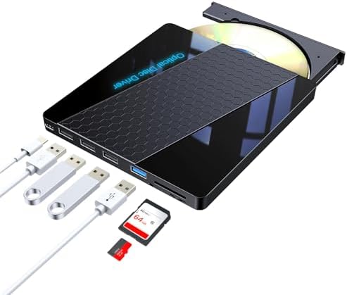 External CD DVD Drive, USB 3.0 and Type-C Portable CD DVD +/-Rw Drive ...