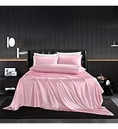Amazon.com: HommxJF 5Pcs Blush Pink Silk Sheets Queen Satin Sheets Set ...
