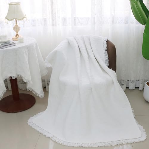 Amazon.com: Brandream White Ruffle Quilted Throw Blanket Cotton Throws ...