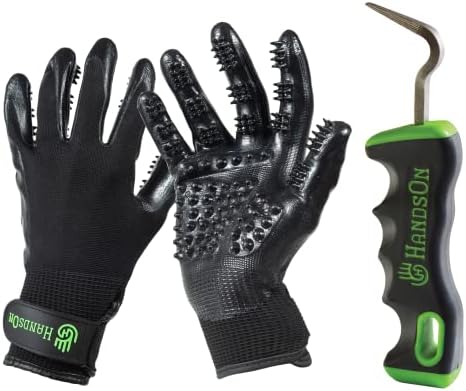 Amazon.com: Handson Pet Grooming Gloves & Horse Hoof Pick Bundle - Hair ...