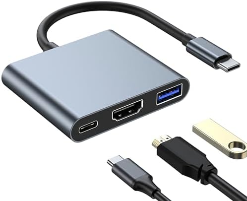 JESWO Adaptador USB C a HDMI, 3 en 1 Adaptador Tipo C Multipuerto USB C Hub con Puerto de Salida ...
