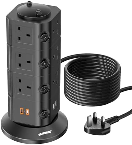Tower Extension Lead with USB Slots, Hotimy 12 Way Extension Tower ...
