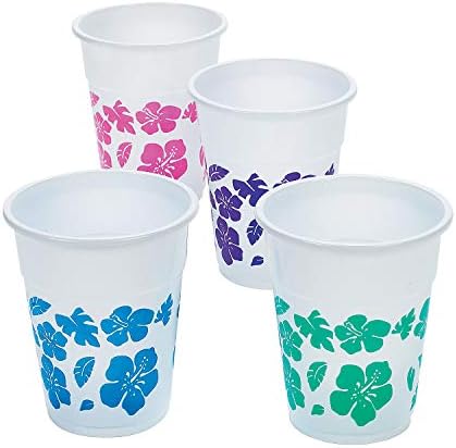 Amazon.com: Sunnychicc 100 Pcs Hawaiian Plastic Cups Bulk Hibiscus ...