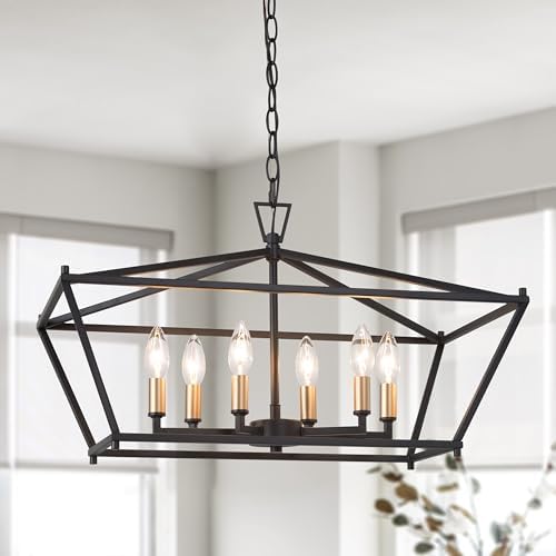 Black Chandelier, Modern 6-Light Linear Rectangle Light Fixture for ...