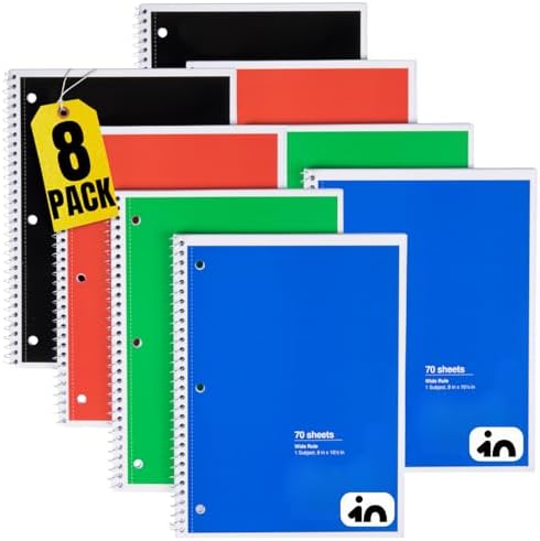 Amazon.com : 1InTheOffice Spiral Notebook Wide Ruled 8 x 11, 1-Subject ...