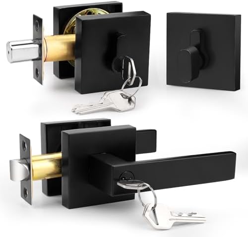 Probrico Matte Black Exterior Door Locksets with Deadbolt,Front Door ...