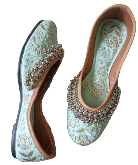 Ethnic Wear Women's Traditional Slip on Soft Leather Sky Blue Mojari ...