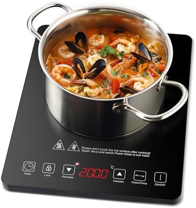Daewoo 2000W Electric Single Induction Hob with Built-In Timer and ...