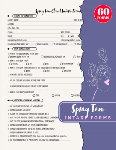 Spray Tan Intake Forms: 60 Sunless Tanning Client Consultation ...