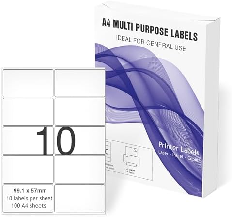 SmithPackaging A4 Self Adhesive Address Labels, 10 Label Per Sheet, 100 ...