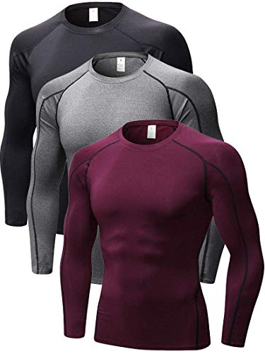 3 Pack Compression Shirts for Men Long Sleeve Football Undershirt ...
