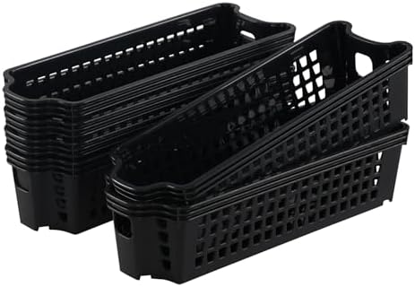 Amazon.com: Hommp 4-Pack Black Stackable Plastic Storage Basket/Storage ...