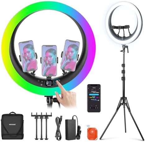 Amazon.com : NEEWER 19" RGB LED Ring Light with Stand, 3 Phone Holders ...