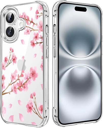 Amazon.com: HEYORUN Cherry Blossom Clear Case Compatible with iPhone 16 ...