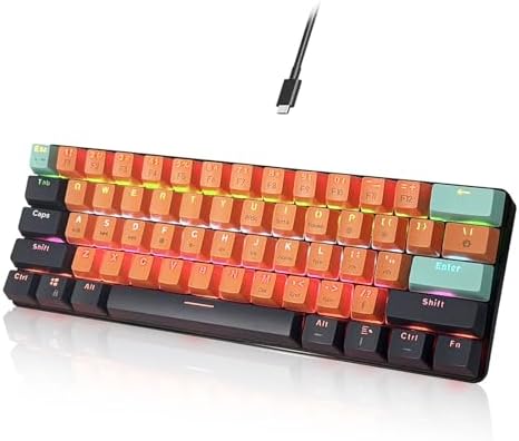 NEWMEN Wired Mechanical Keyboard,60% Gaming Keyboard,68 Keys Compact LED Backlit USB Ergonomic ...