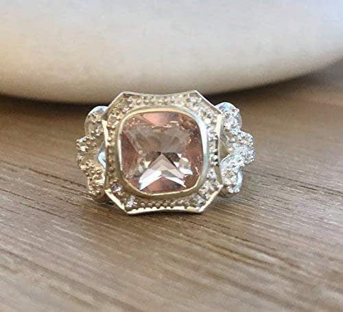 Amazon.com: Cushion Cut Morganite Engagement Ring- Morganite Promise ...