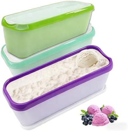 Ice Cream Containers, 3 Pack 1.5L Reusable Freezer Storage Tubs with ...