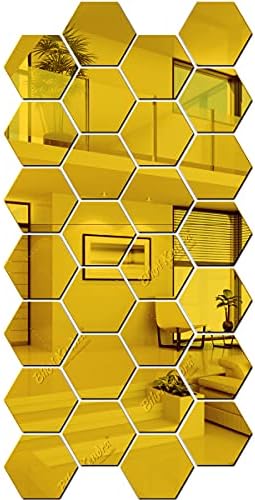 Bikri Kendra Glass-Hexagon 24 Golden Mirror Stickers For Wall,Acrylic ...