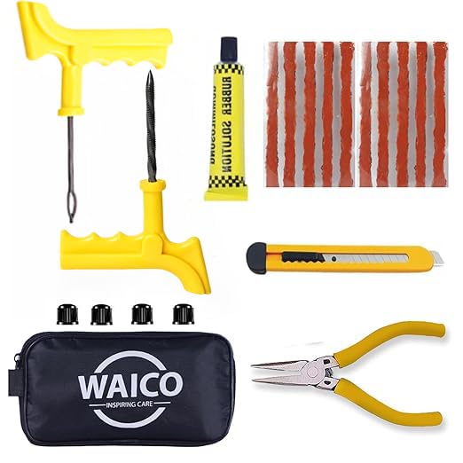 WAICO 6 in 1 Universal Tubeless Tyre Puncture Kit | with Tools, Plier ...