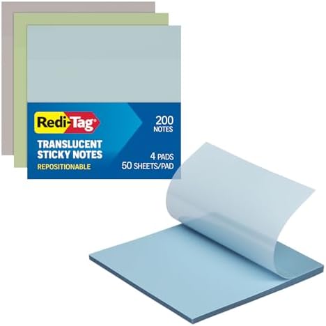 Amazon.com : Redi-Tag Translucent Sticky Notes, Transparent Self-Stick ...