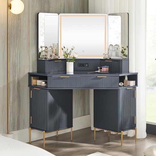 Amazon.com: T4TREAM Corner Vanity Desk with Mirror and Lights, 48 ...