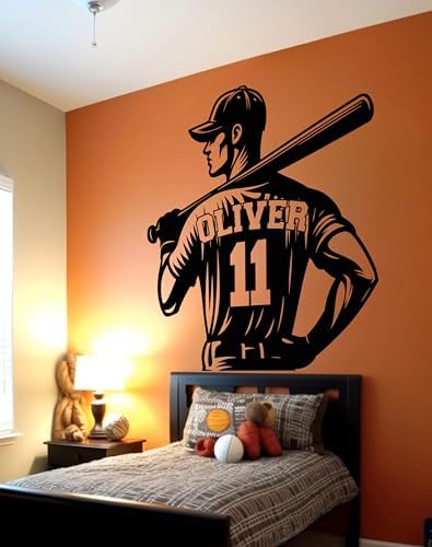 Amazon.com: Baseball Player Boy Room Decor - Custom Baseball Vinyl Wall ...
