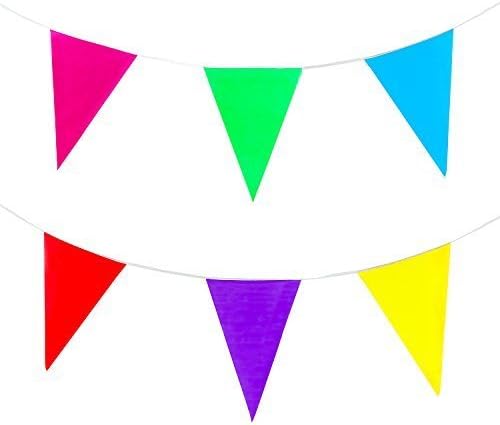 Amazon.com: 100 Foot Long Multicolored Plastic Pennant Party Rainbow ...