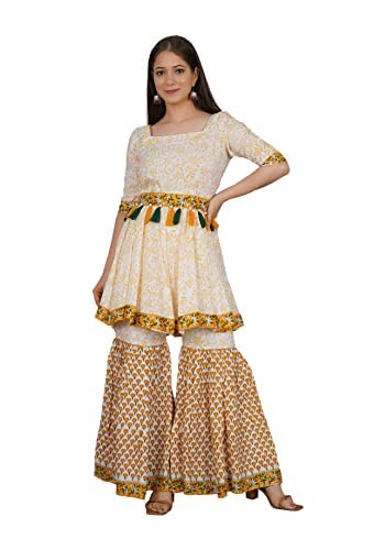 Buy Jiya Block Print Sharara Set (XX-Large) Multicolour at Amazon.in