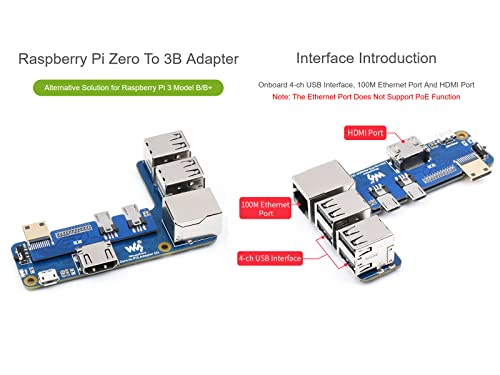 Waveshare Pi Zero to Raspberry Pi 3 Model B/B+ Adapter, Onboard 4-CH USB Interface, 100M ...