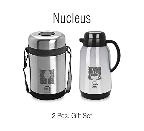 Buy Basik Aroma Stainless Steel Lunch Box & Flask, 2 Piece, Black ...