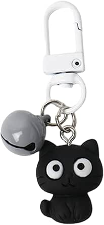 Amazon.com: Stylish Cat Pendant Keychain - Black Kitten Charm Key Ring ...
