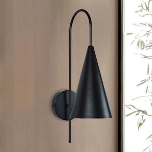 Industrial Matte Black Metal Conical Wall Sconce, Modern Hand-Polished ...
