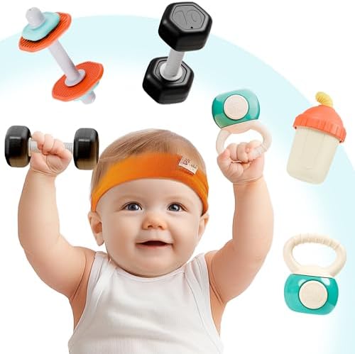 Amazon.com: iPlay, iLearn Baby First Gym Rattle Set, Infant Dumbbell ...