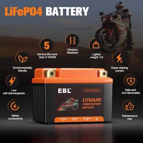 EBL Lithium YTX4L-BS, 75CCA Lithium LiFePO4 Motorcycle Battery, 12V 2 ...