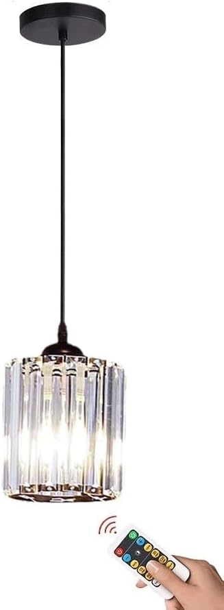 1 Pack Glass Pendant Light Battery Operated with Remote, Rechargeable ...