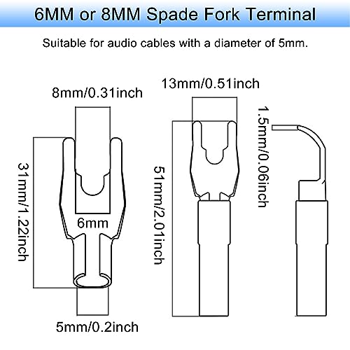 Xiatiaosann Spade Fork Terminal Copper Connector for Speaker Wire Cable ...