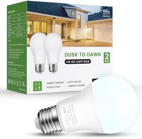 6-Pack Dusk to Dawn LED Light Bulbs, A19 11W(100Watt Equivalent), E26 ...