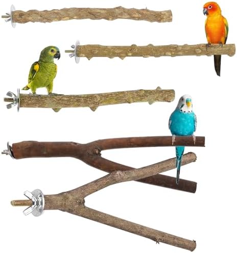 Omevett 5 Pcs Bird Perches Natural Wood Parrot Perch Stand Set Budgie ...