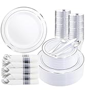 Amazon.com: WDF Partyware 350 Pieces Black and Gold Plastic Plates with ...