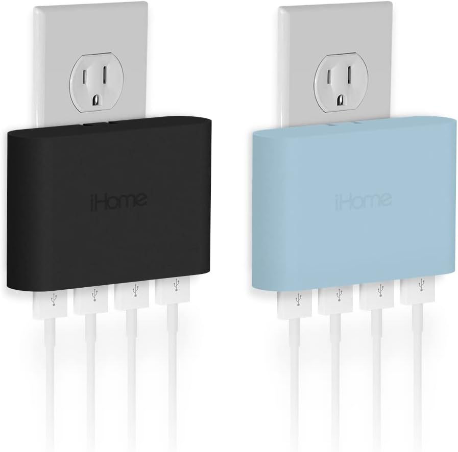 Amazon.com: iHome 4-Port USB Wall Charger (2-Pack), 5.4A, Flat Foldable ...