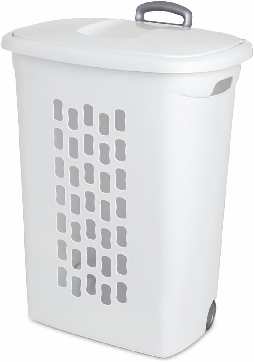 Amazon.com: Wheeled Laundry Hamper White with Retractable Handle Large ...
