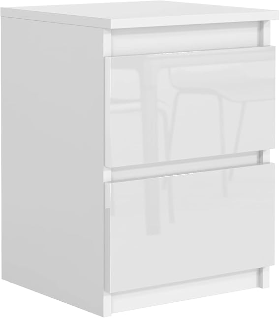 Comodino Bianco Lucido con 2 cassetti 40 cm, Cassetti Senza Maniglie ...