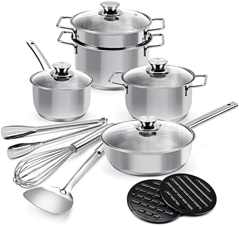 Amazon.com: CAROTE 12pcs Pots and Pans Set, Stainless Steel Cookware ...
