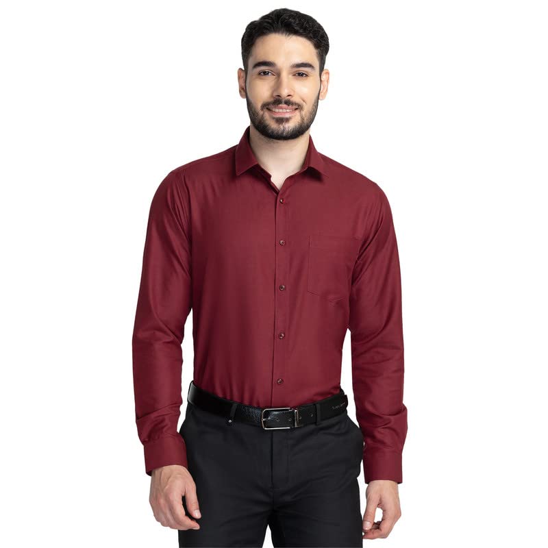 Buy Oxemberg Men's Cotton Blend Slim Fit Formal Shirt (Maroon, 38 ...