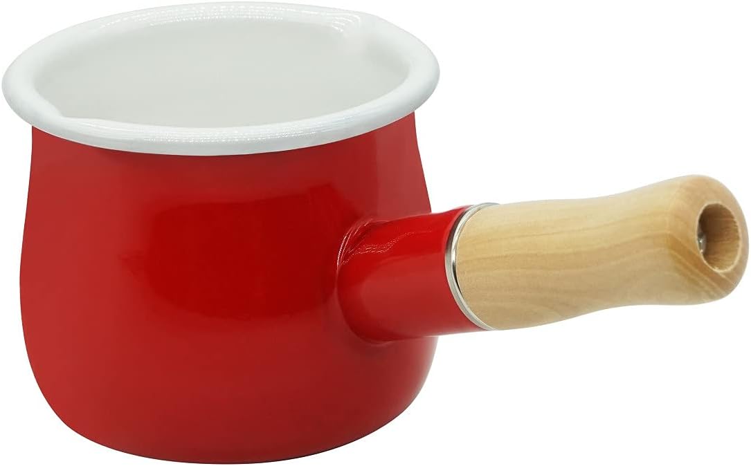 Amazon.com: FARCADY 0.6qt Mini Enamel Milk Pot Insulated Wooden Handle ...