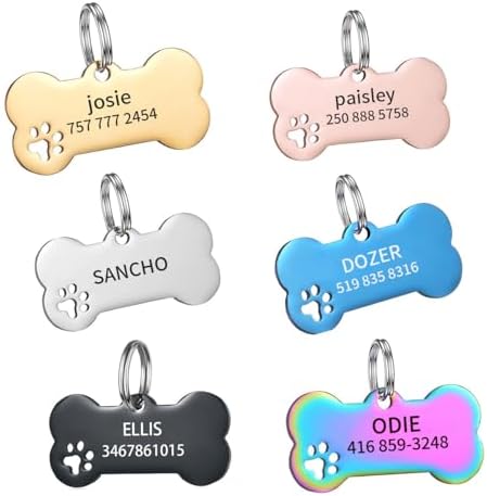 Stainless Steel Bone Dog Tag, Custom Engraved Pet ID Tags, Personalized ...