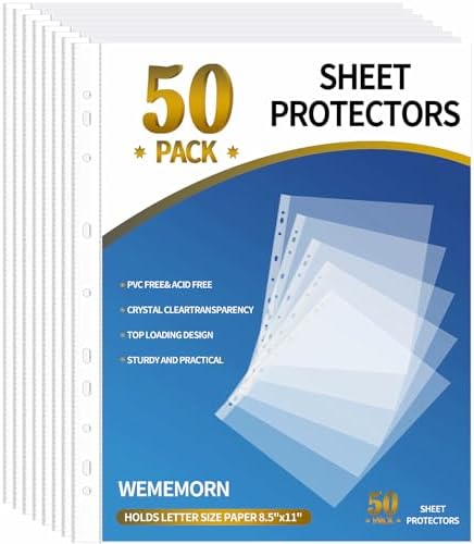 Amazon.com : WEMEMORN 50 Pack Sheet Protectors, Clear Page Protectors ...