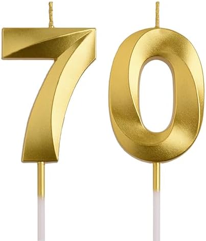 Amazon.com: AOOLADA 70th Birthday Candles, Gold 70 Year Old Number ...