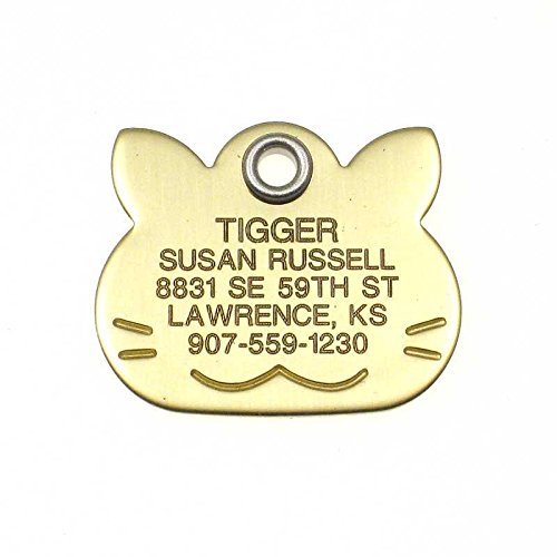 Amazon.com: LuckyPet Pet ID Tag - Polished Brass Cat Face - Durable Cat ...