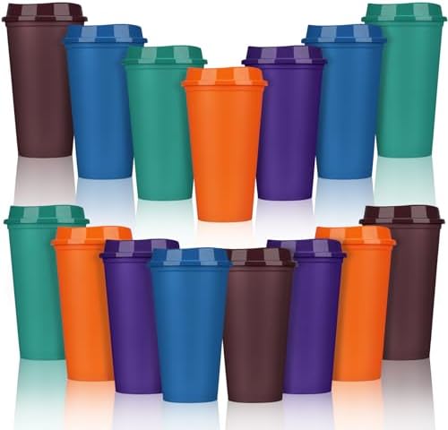 Domensi 15 Pack Reusable Coffee Cups with Lids Reusable Hot Cups Bulk ...